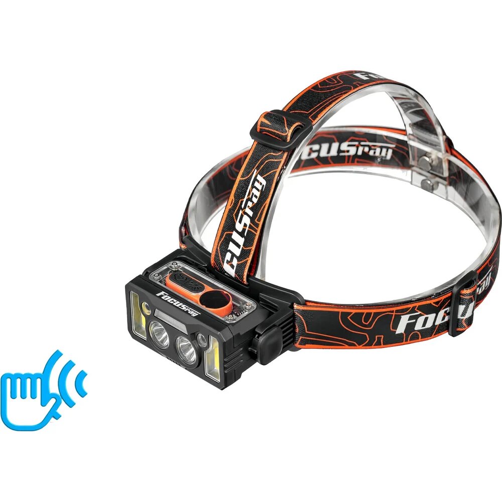 Налобный аккумуляторный фонарь 1328 акку 18650 1200мАh 200 люмен, цифровой дисплей, сенсор, USB кабель Focusray 890477