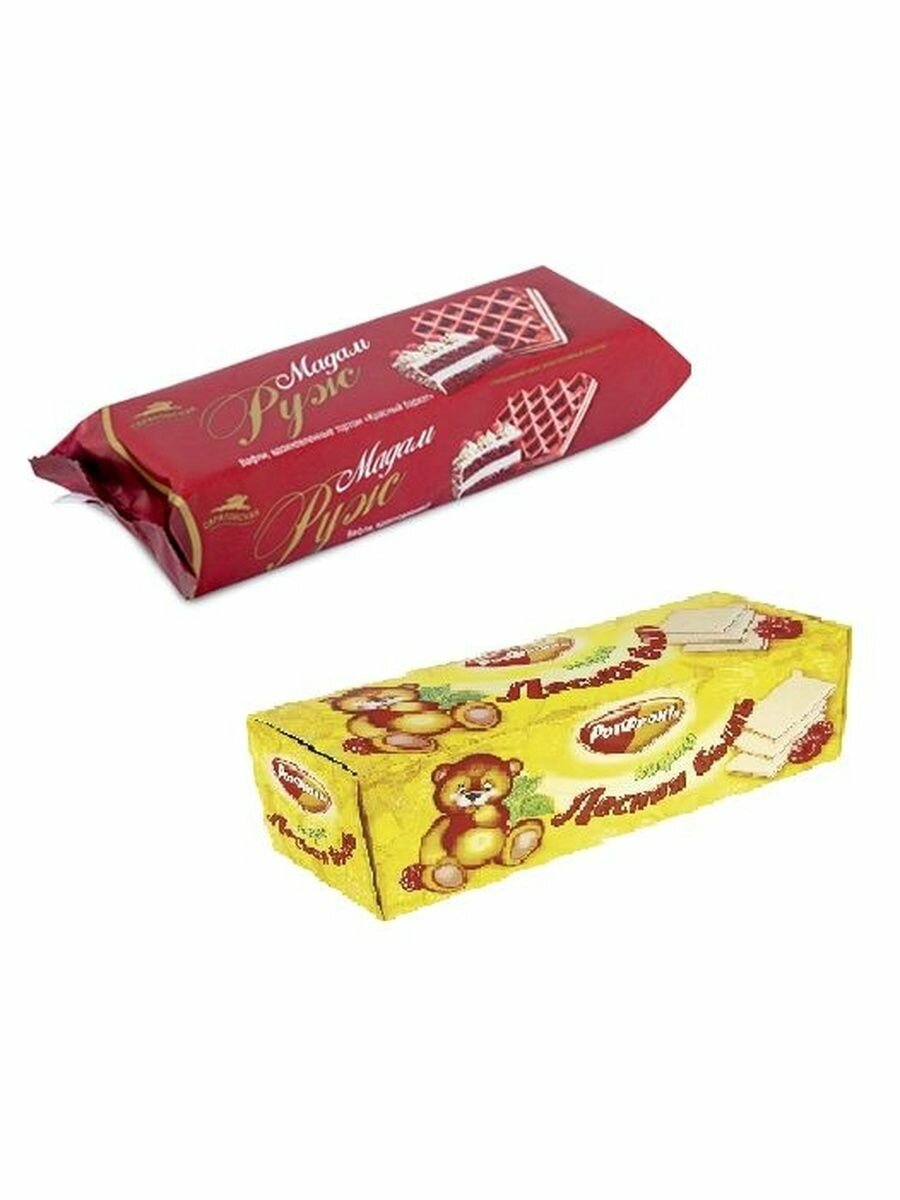 Вафли ассорти Мадам Руж 160 гр + Лесная быль 250гр, жировые и фруктовые, 410гр