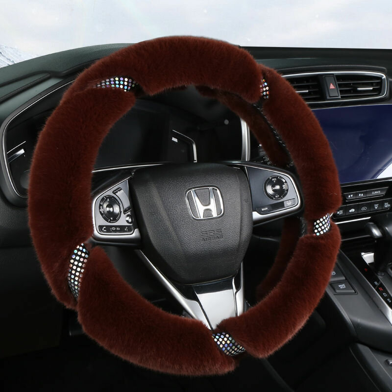 2025 Плюшевые ручки для руля с стразами, длинные плюшевые на осень и зиму, милые для мужчин, стиль интернет-знаменитостей, универсальные для женщин, теплые автомобильные аксессуары с стразами