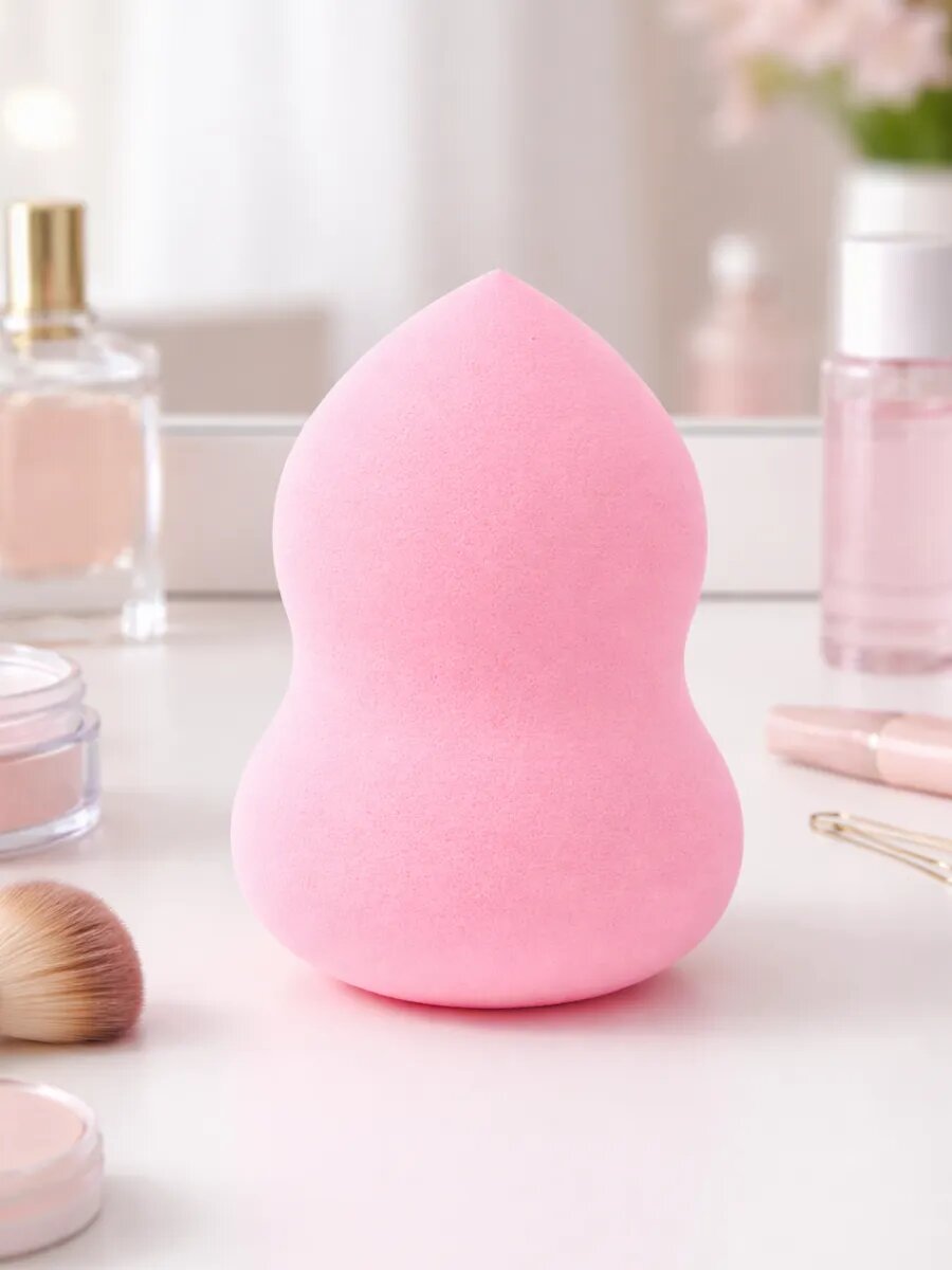 Косметический спонж для макияжа лица форма матрешка розовый 6 см