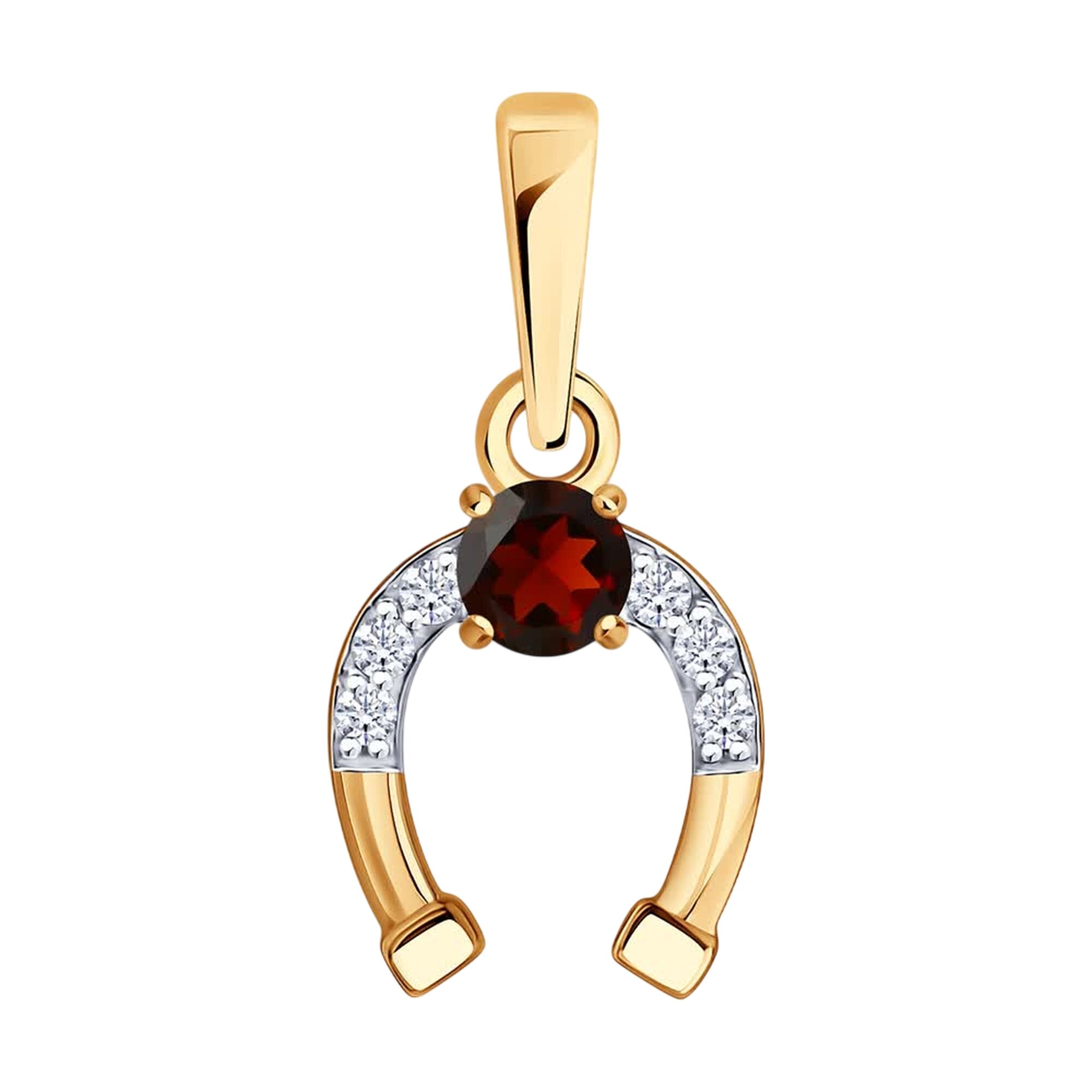 Подвеска, красное золото, 585 проба, бриллиант, гранат