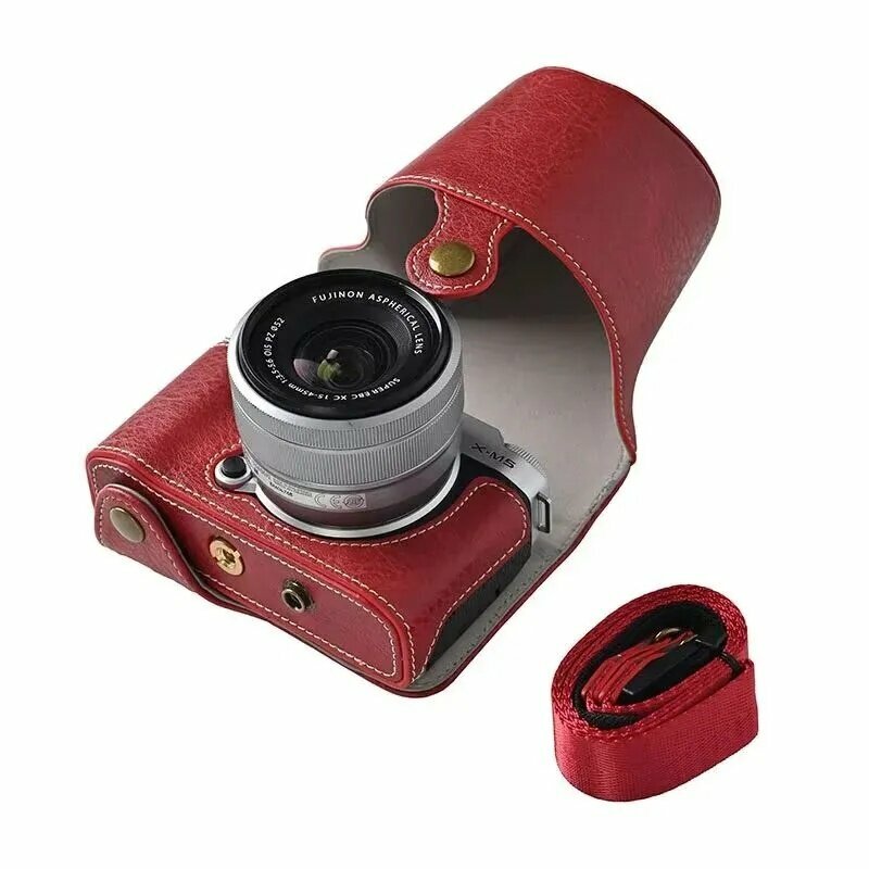 Защитный чехол-сумка-футляр для фотоаппарата Fujifilm X-M5 противоударный усиленный легкий из импортной эко-кожи