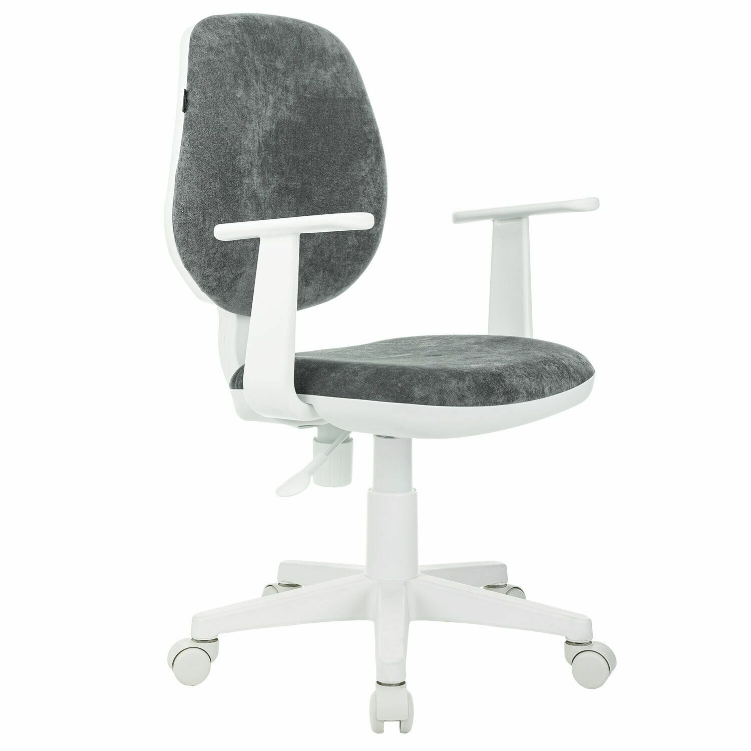 Кресло детское Brabix "Fancy Mg-201w", с подлокотниками, пластик белый, велюр, серое