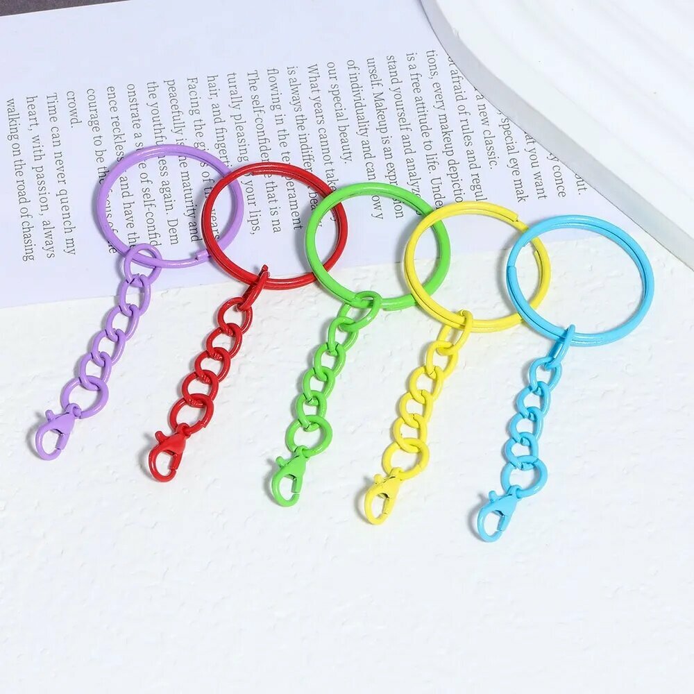 Разноцветный Фурнитура для брелка, цветное кольцо для ключей с цепочкой и карабином, 10 штук, заготовки для брелоков, 25 мм