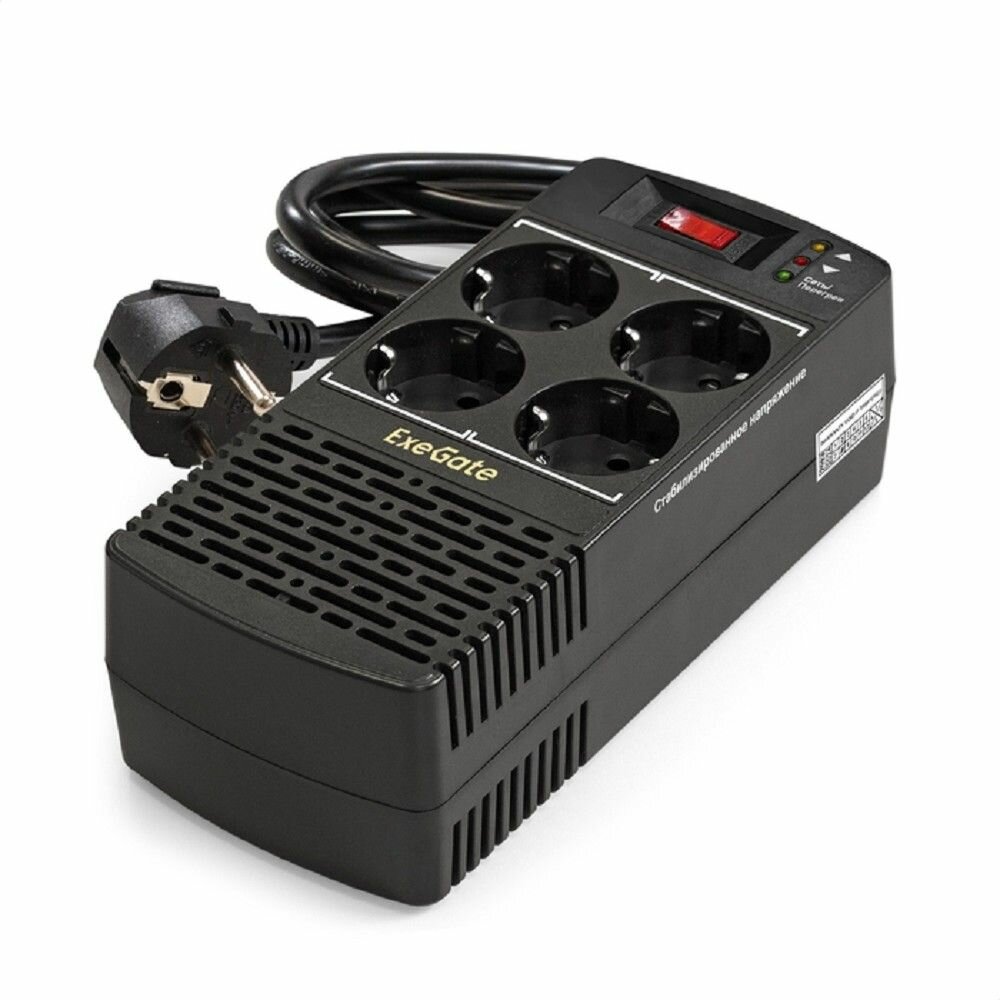 EXEGATE Сетевой фильтр EP285939RUS Стабилизатор Power AD5000 - 1000 1000VA 500W, диапазон 150.280В, 4 евророзетки