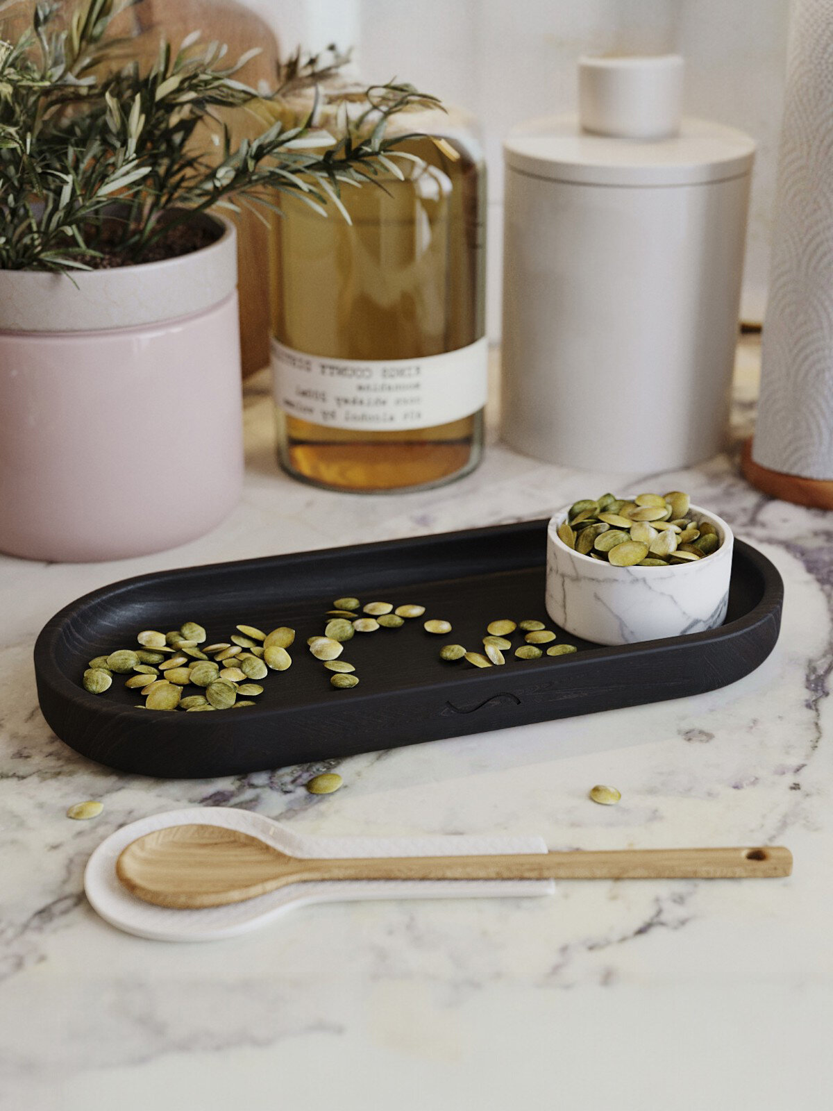 Кухонный деревянный поднос, поднос для сервировки Astrid S, 25х9.5 см, бук, черный