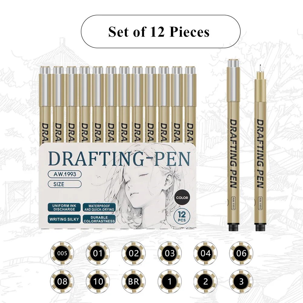 Маркеры Sakura Micron черные тонкие 6/9/12 шт. Set of 12 Pieces