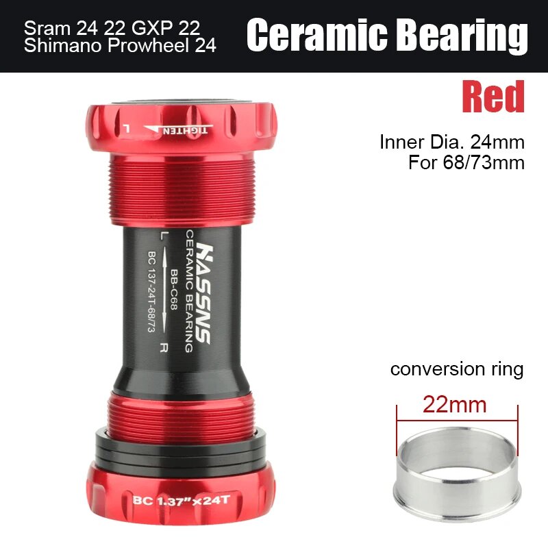 HASSNS Нижний кронштейн BB68 для горных велосипедов Красный, Ceramics Red