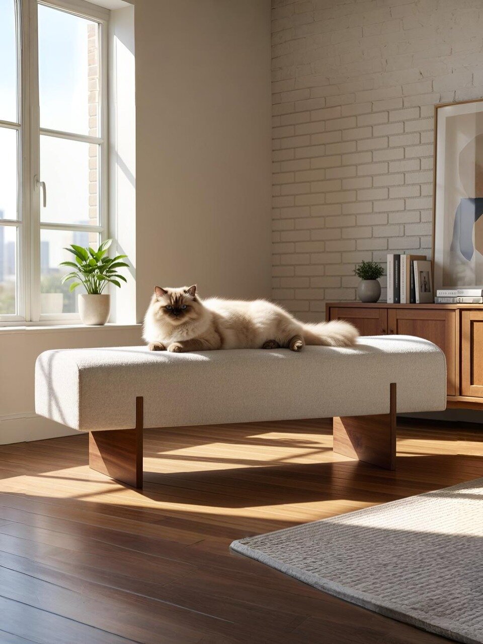 Банкетка в прихожую, спальню Баунти, Дуб Кастелло/Молочный Beatto Plain-1 1012