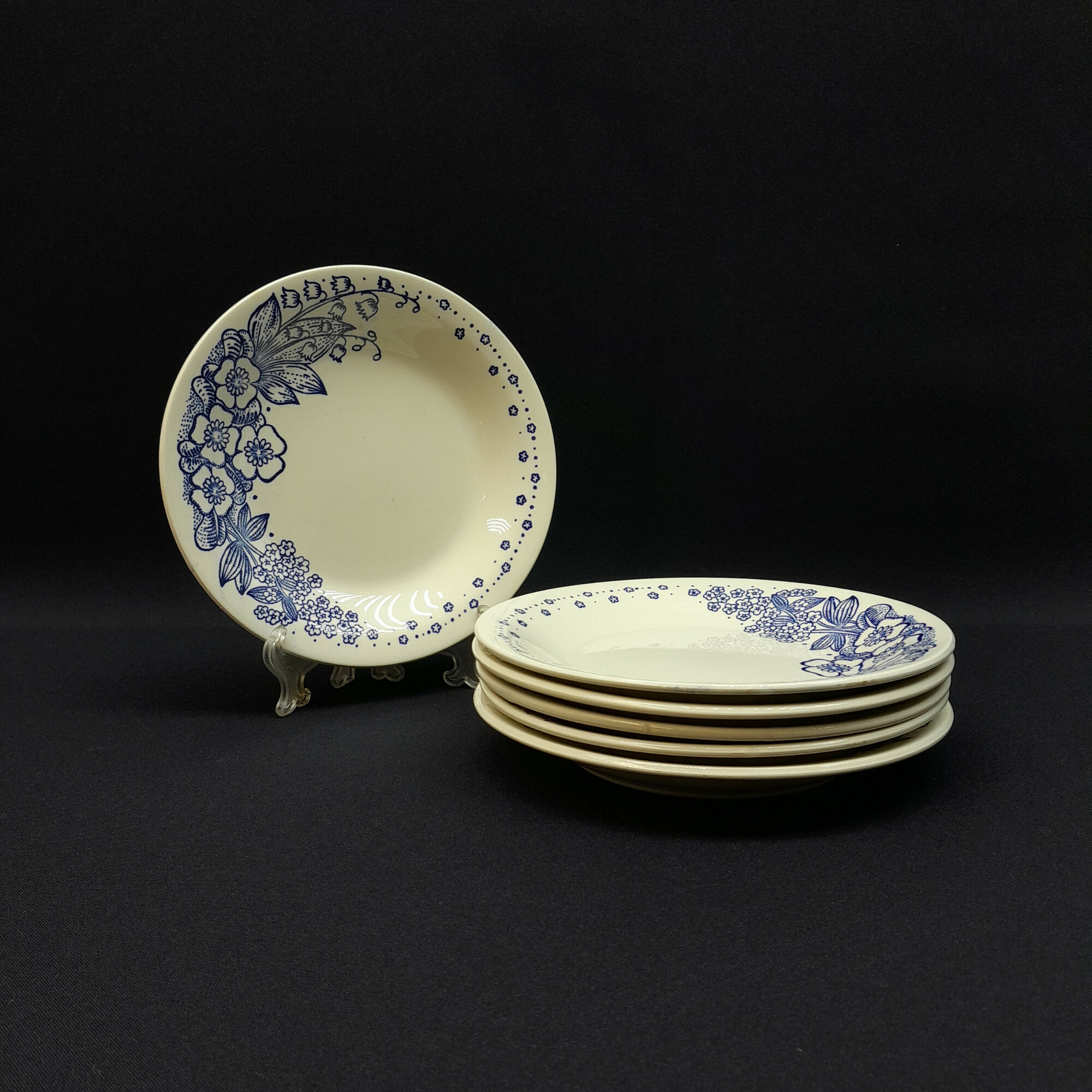 Набор из 6 десертных тарелок Буди, фаянс деколь 19 см, винтаж СССР