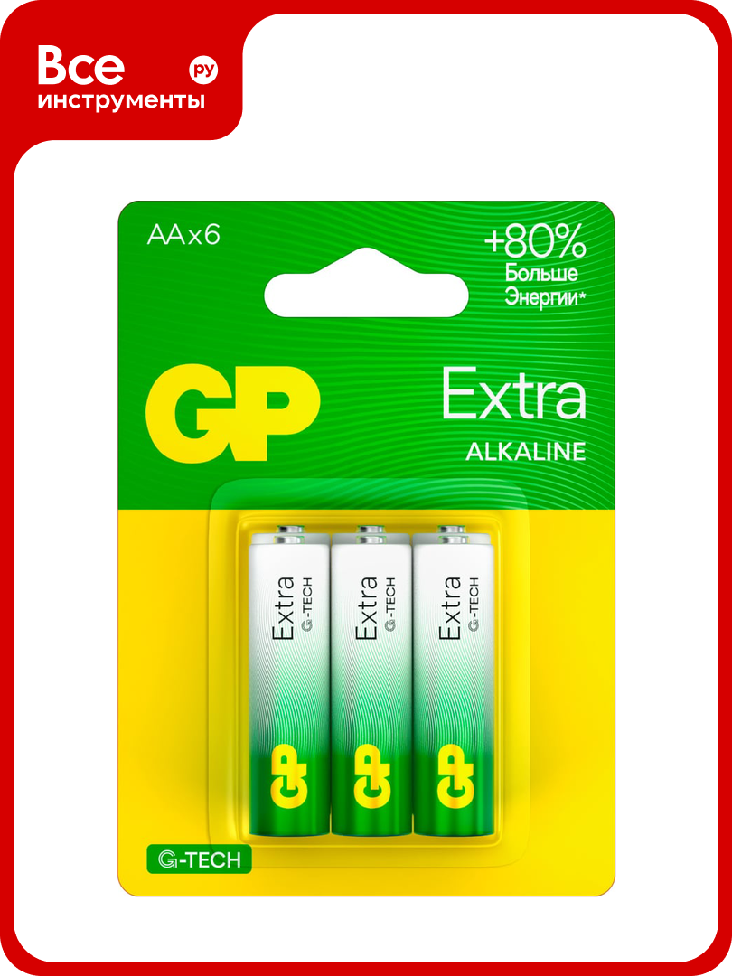 Батарейки GP АА пальчиковые алкалиновые Extra Alkaline, набор 6 шт (15AXA21-BC6) 15783878