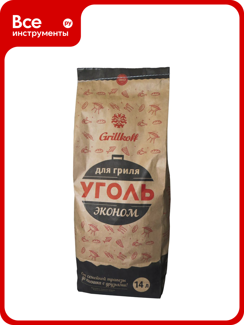 Древесный уголь для гриля Grillkoff эконом, пакет 14 л 26