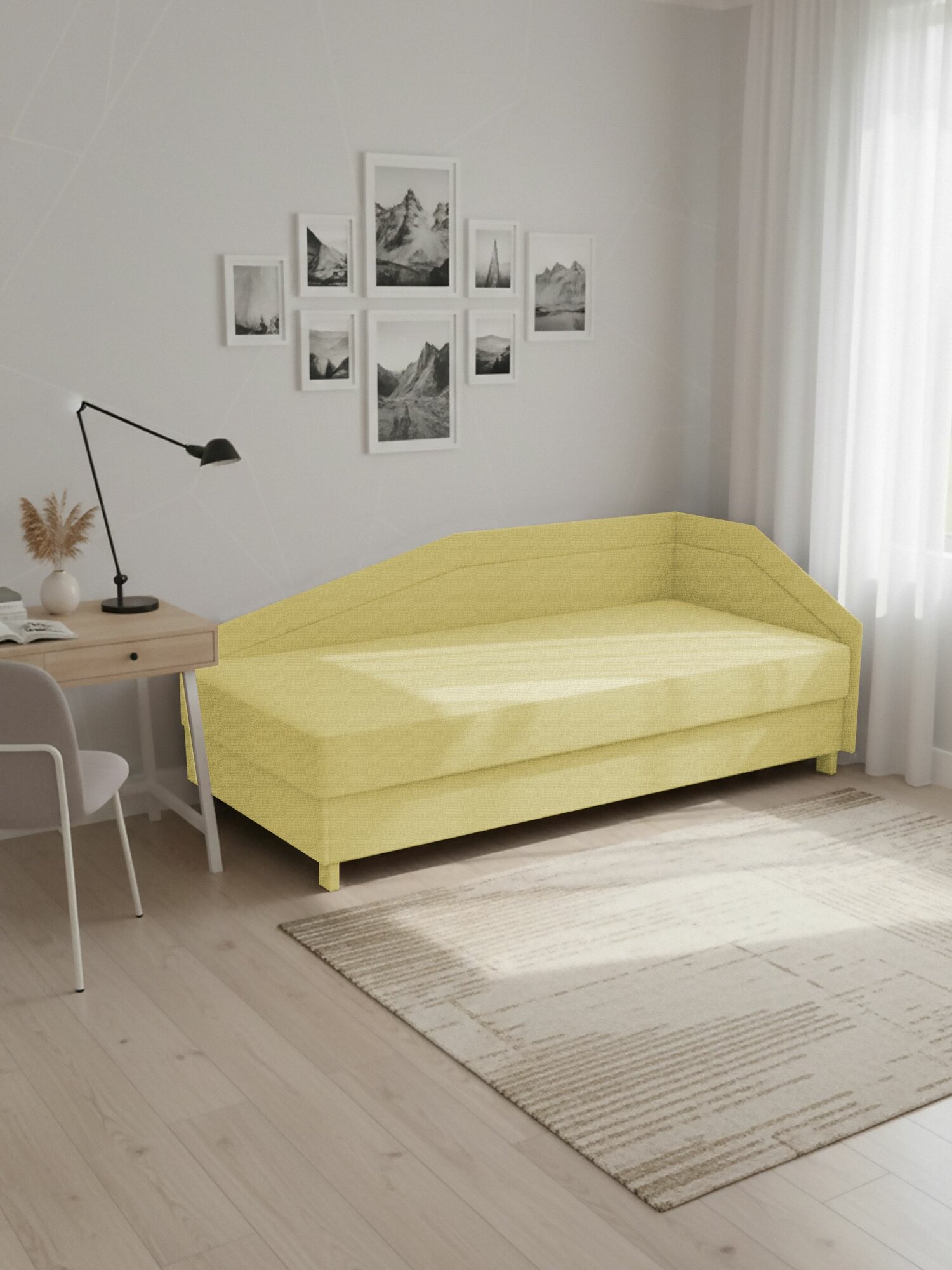 Тахта Стандарт Справа фокус- мебельная фабрика 95х200х71 см кремовая рогожка