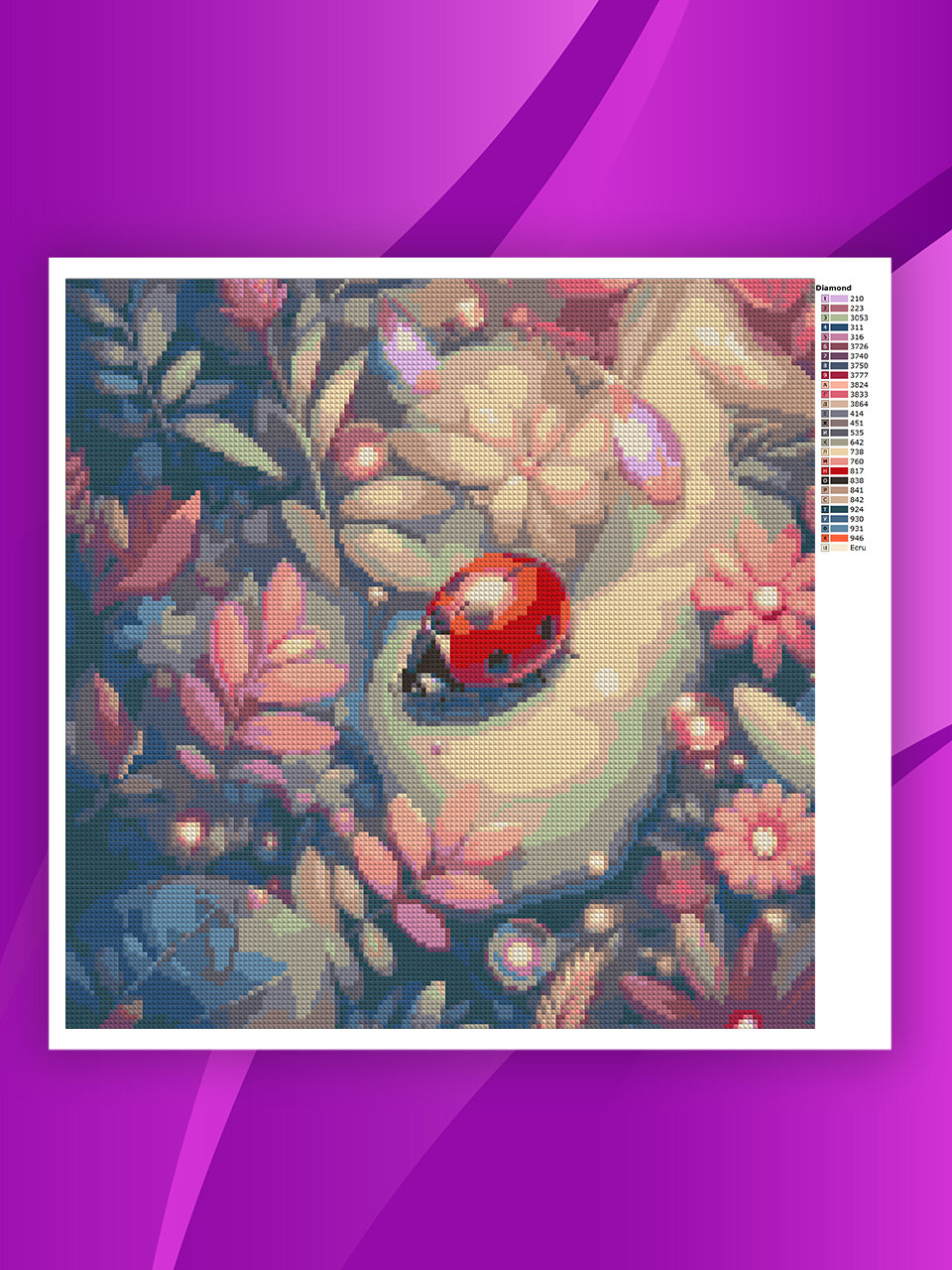 Алмазная мозаика без подрамника - вышивка - Божья коровка 40 х 40 см