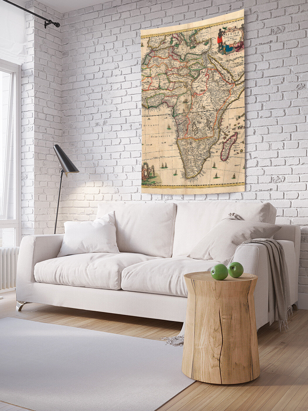 Фотопанно на стену вертикальный из ткани постер 100х150 "Старая карта Африки", JoyArty