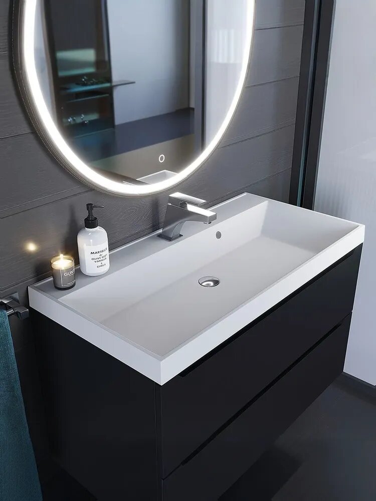 Раковина кварцевая для ванной комнаты Uperwood Classic Quartz 90 см, белая матовая, жасмин