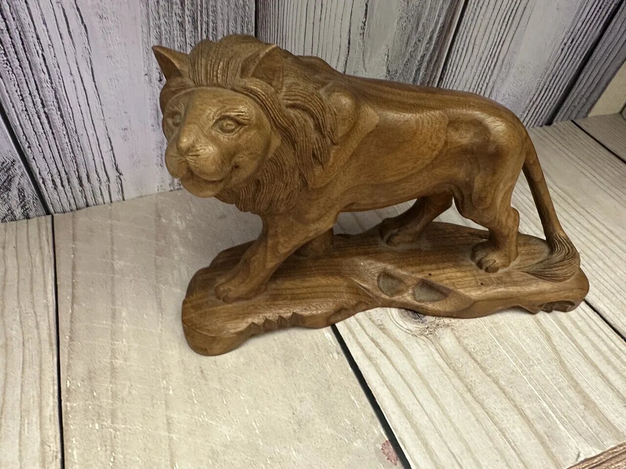 Статуэтка Лев Деревянная винтажная ссср 60 годы редкая ручная работа