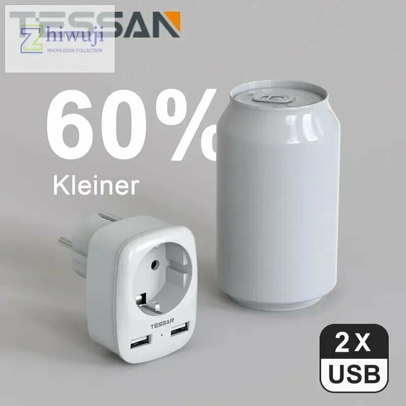 Тройник для розетки, быстрая зарядка, TESSAN, разветвитель на 1 гнезда + 2 USB и быстрая зарядка