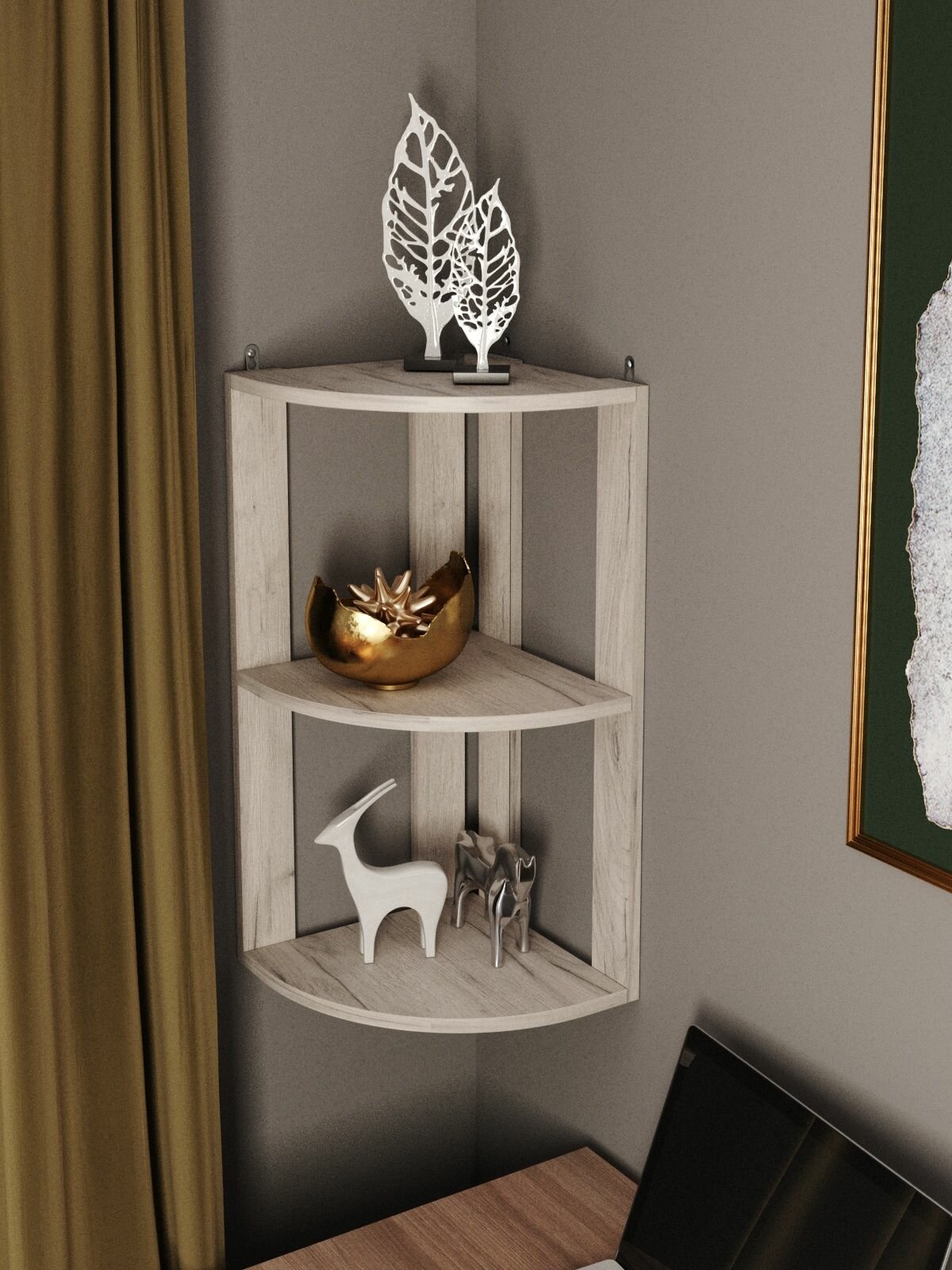 Полка угловая настенная,32х32х65см