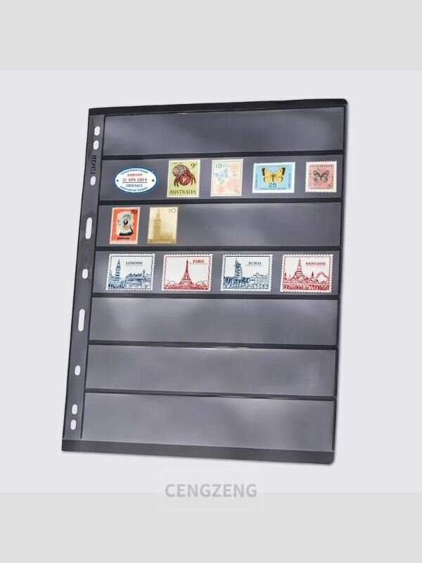 Комплект из 10 Двойной черных листов для марок на 7 полос, Формат "OPTIMA" 218x280мм