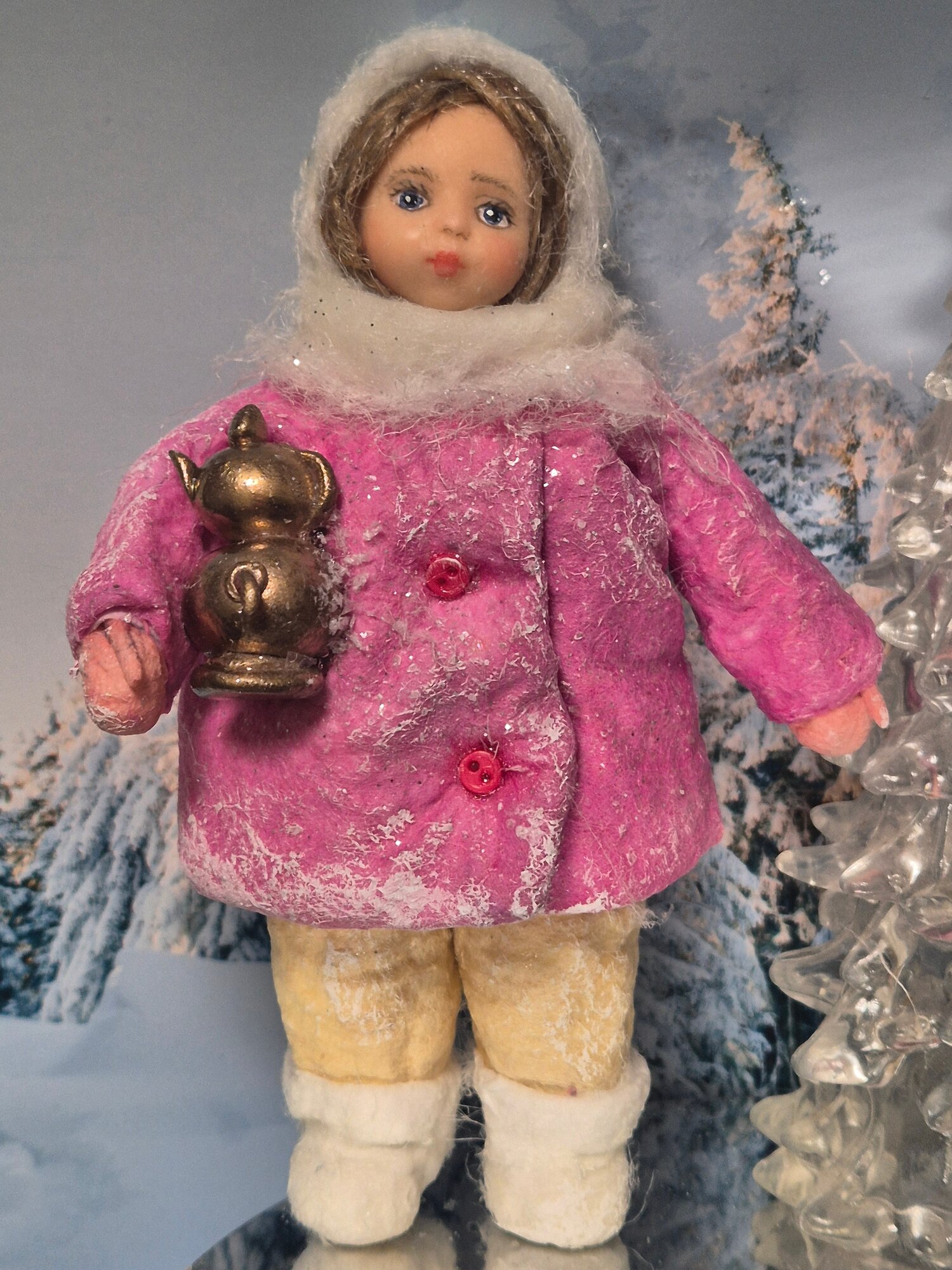 Ёлочная игрушка Affavatta, "Девочка с самоваром", 12см, ручная роспись