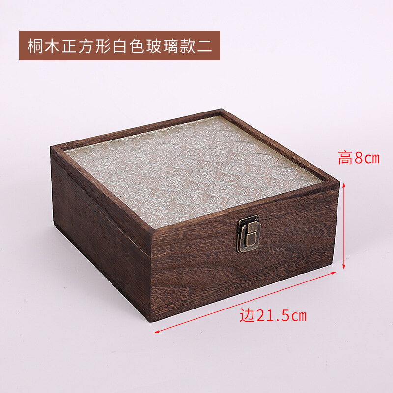Деревянная квадратная коробка с белым стеклянным крышкой, 21.5x21.5x8 см большой органайзер
