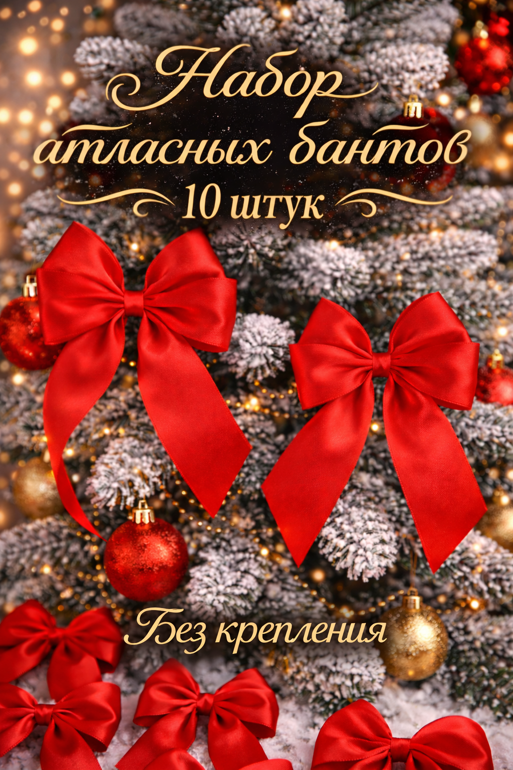 Бантики для елки - 10 штук/бантики для декора/бантики для бабл шара/бантики для декора/новогодние украшения/атласные