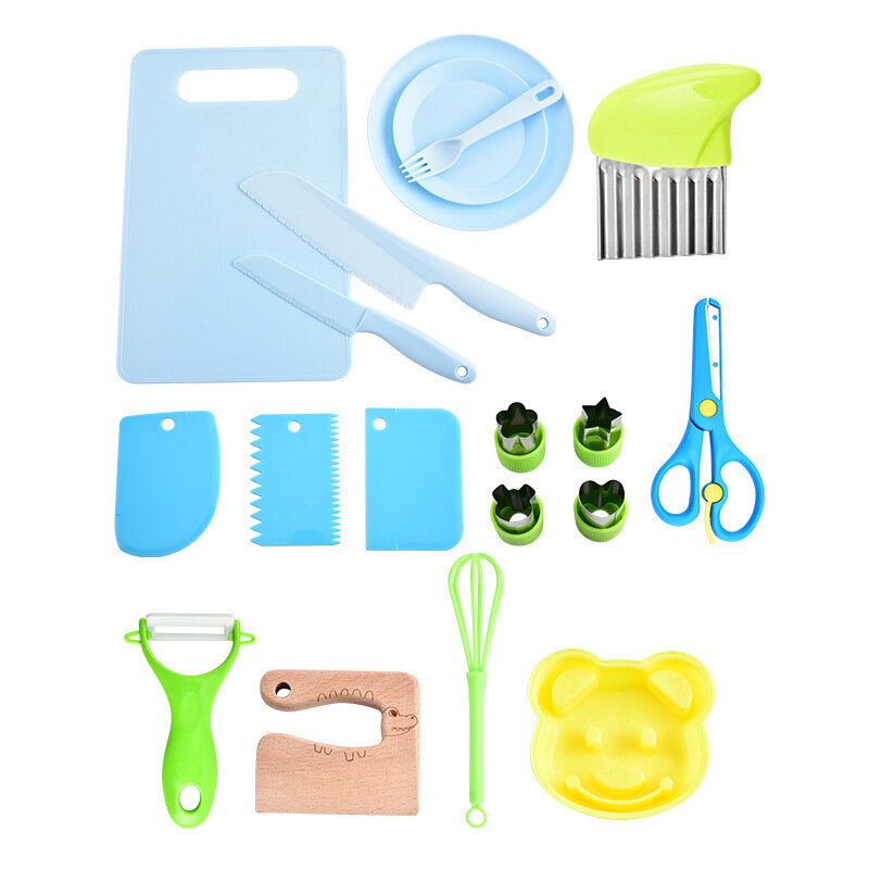 Детский пластиковый набор ножей для фруктов для детского сада и раннего развития, безопасный для рук, подходит для нарезки овощей и тортов, набор игрушечных ножей.