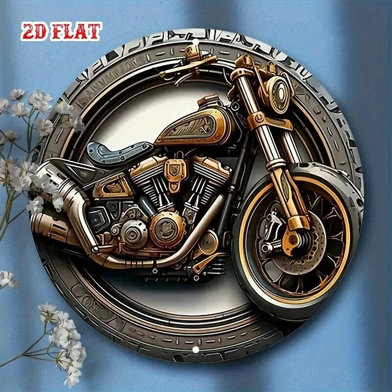 Ретро-металлическая жестяная вывеска в деревенском стиле: Ретро мотоцикл Круглый 20 см