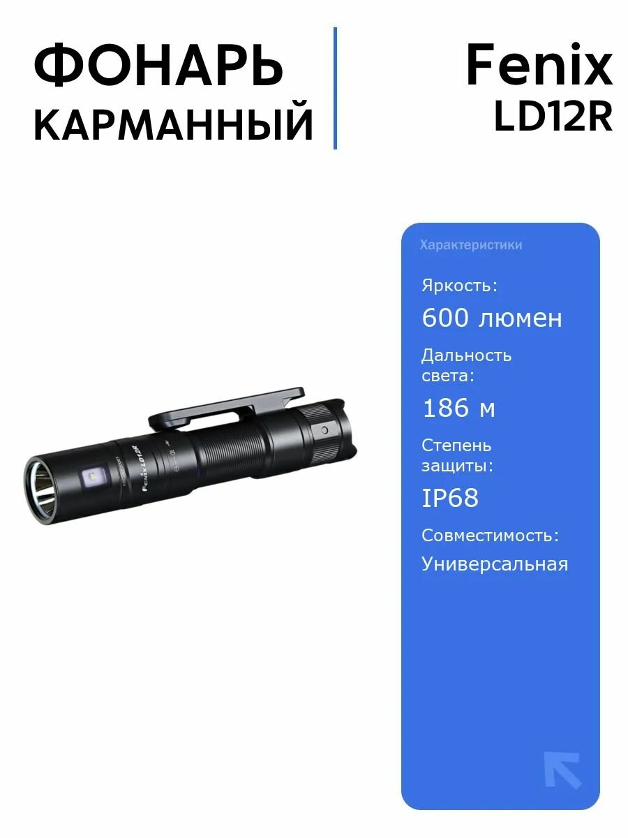 Фонарь Fenix LD12R Dual Light EDC IP68, карманный фонарь с двумя источниками света, 600 люмен, для походов и работы