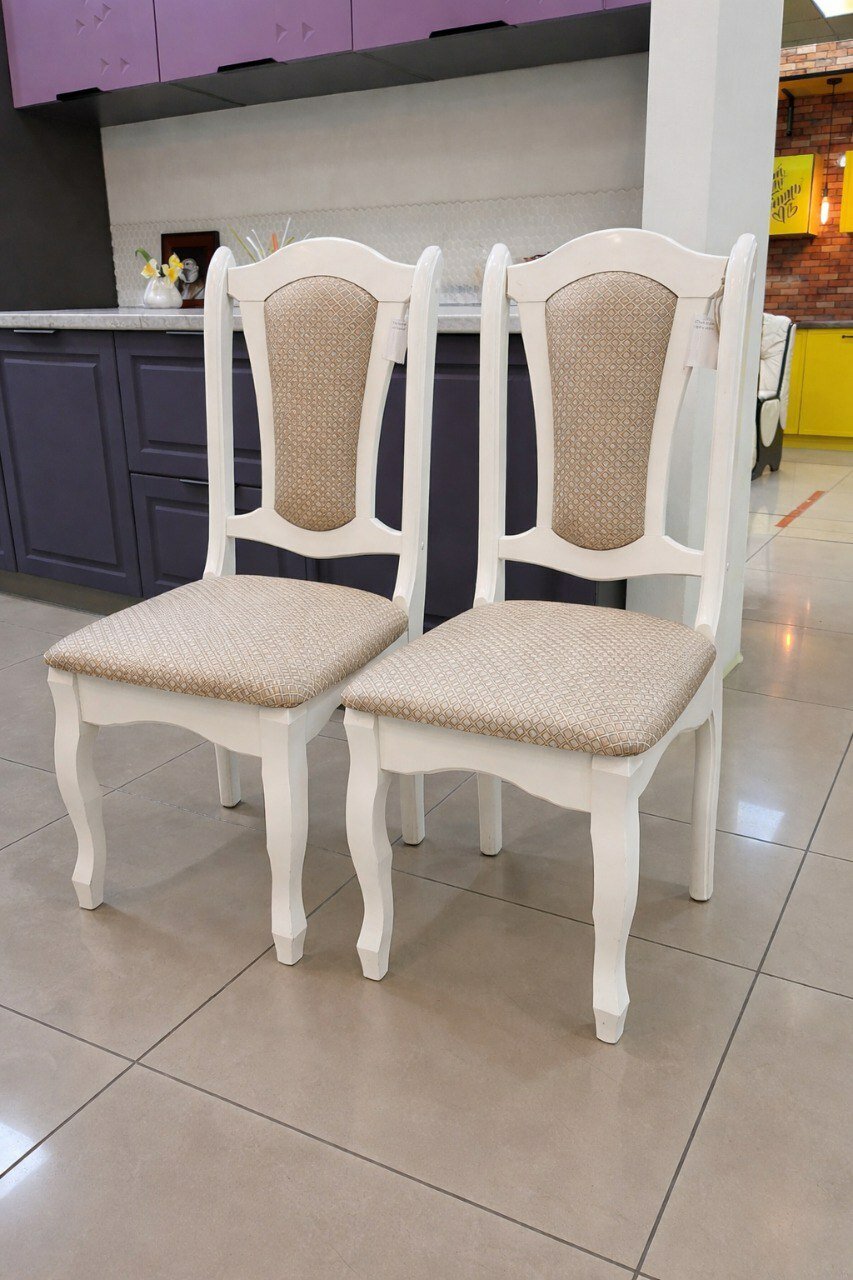 2 Стула деревянный белый из массива берёзы с мягкой стильной спинкой