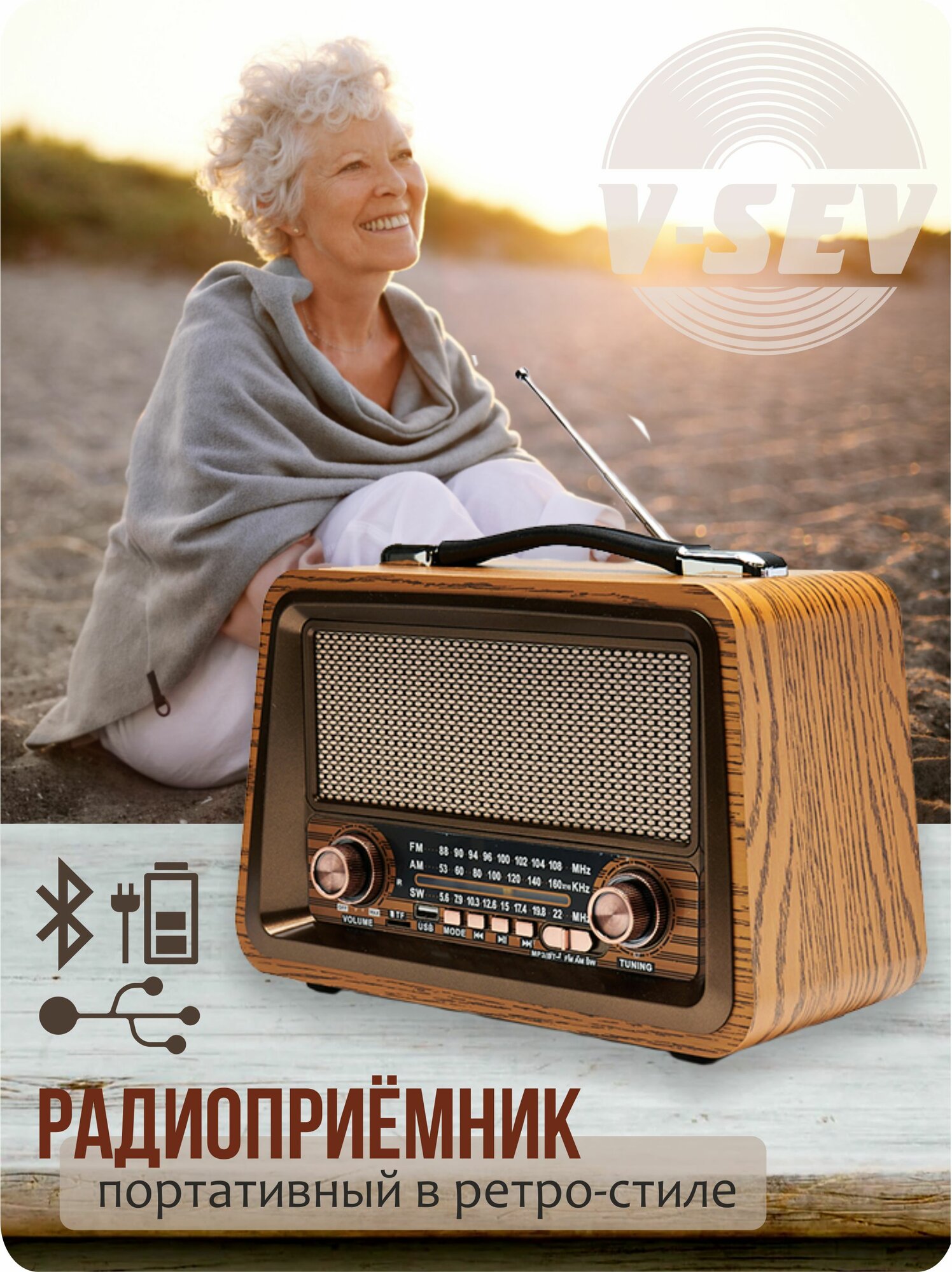 Радиоприёмник с поддержкой Bluetooth, USB и MicroSD Raiseng R-2066BT
