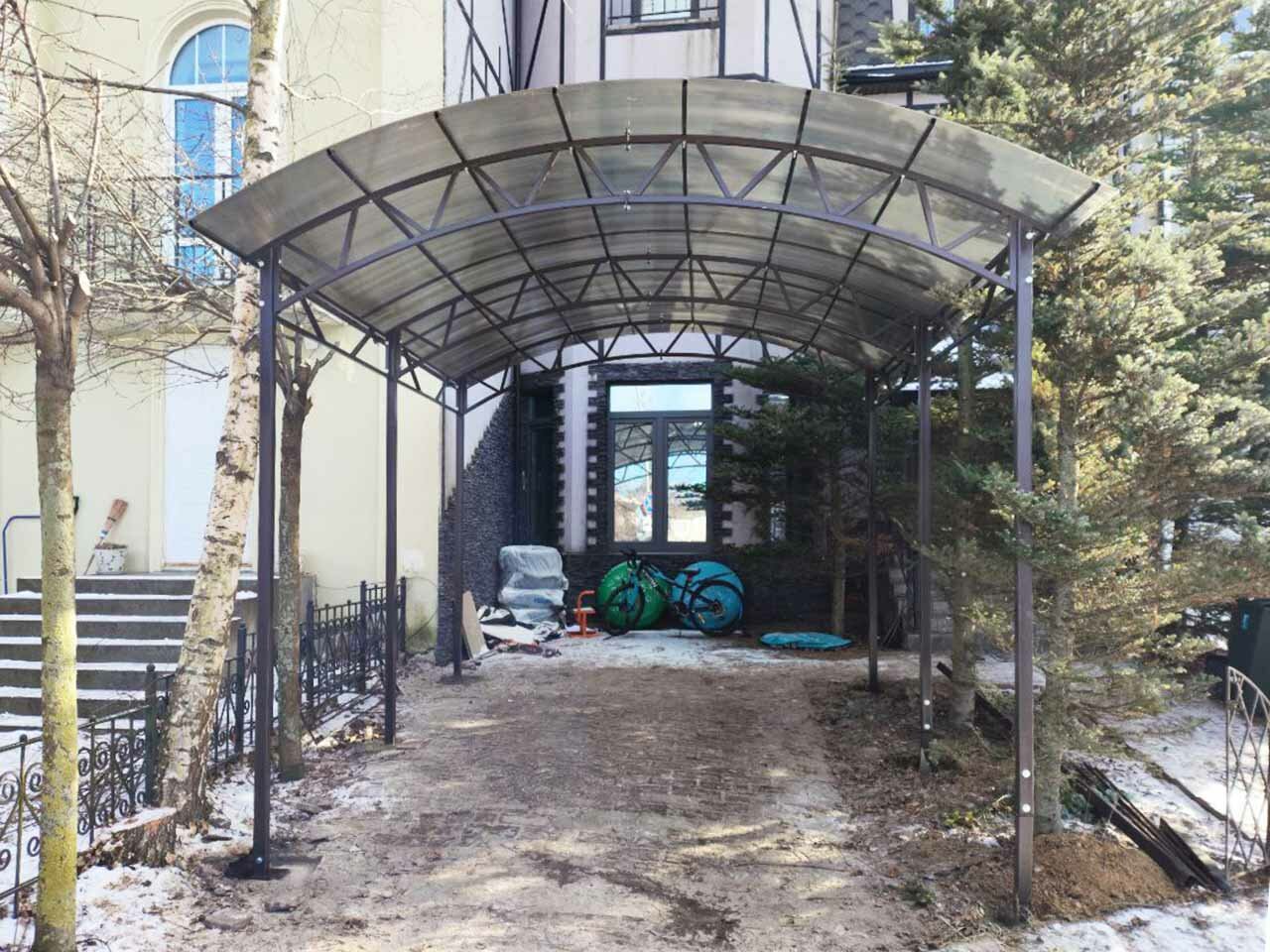 Навес сборный арочный Комфорт+ 4,5x4, металл каркас, поликарбонат