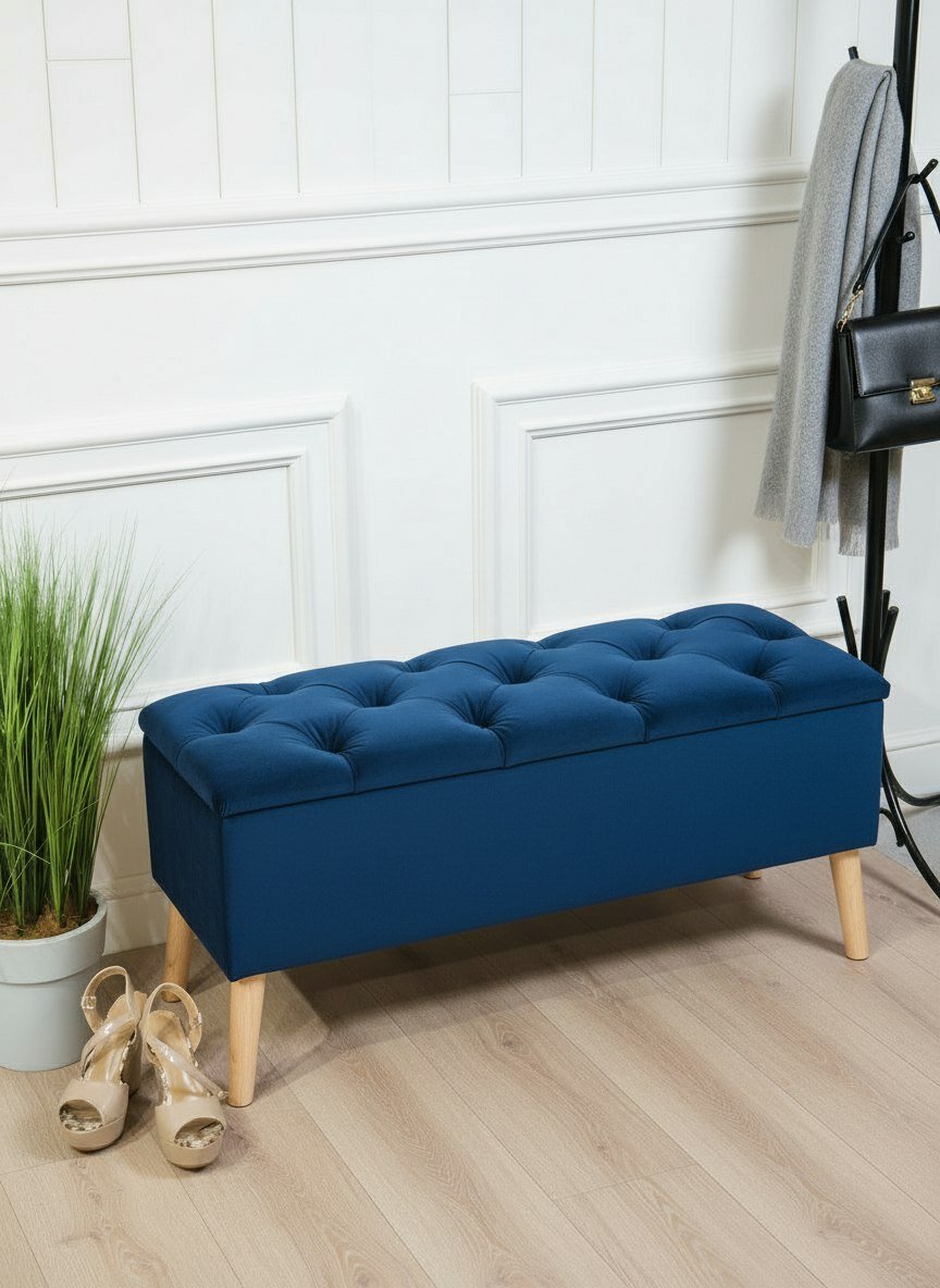 Банкетка в прихожую, пуф с откидной крышкой и ящиком, ножки дерево, ЛДСП, 99х36х48