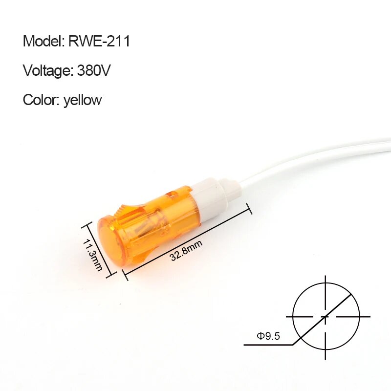 Желтая сигнальная лампа RWE-211, 380V с проводом