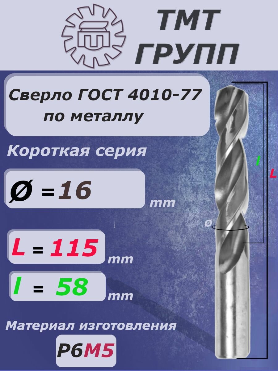 Сверло по металлу ц/х 16мм. короткое А1 Р6М5