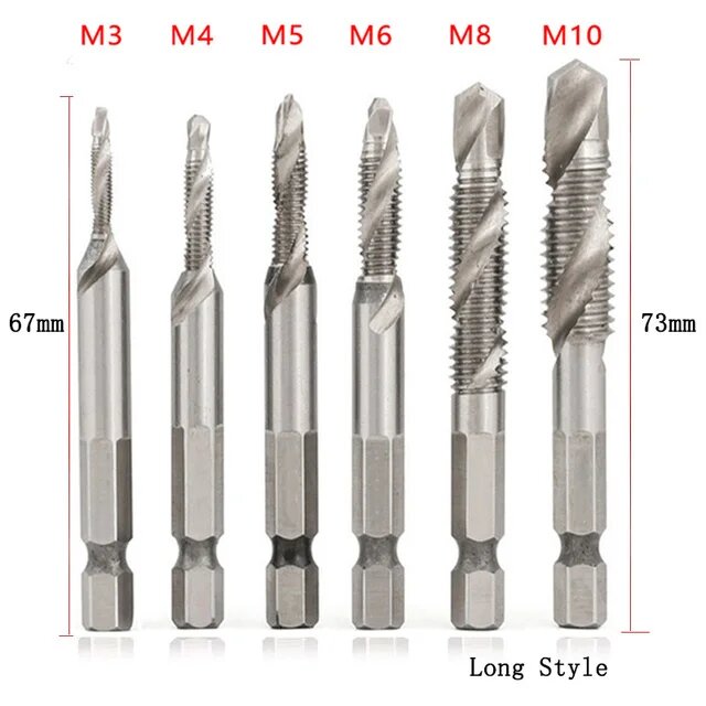 Набор метчиков и сверл M3-M10, 6шт, Long Style