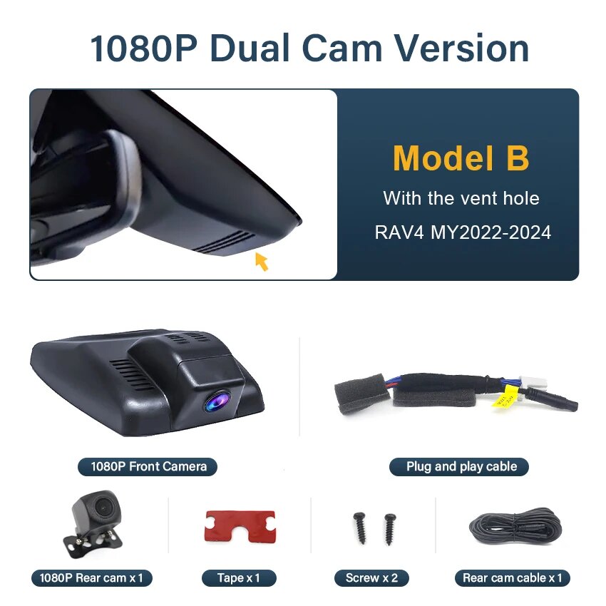 Видеорегистратор 1080P Dual Cam Model B для Toyota RAV4 2022-2024