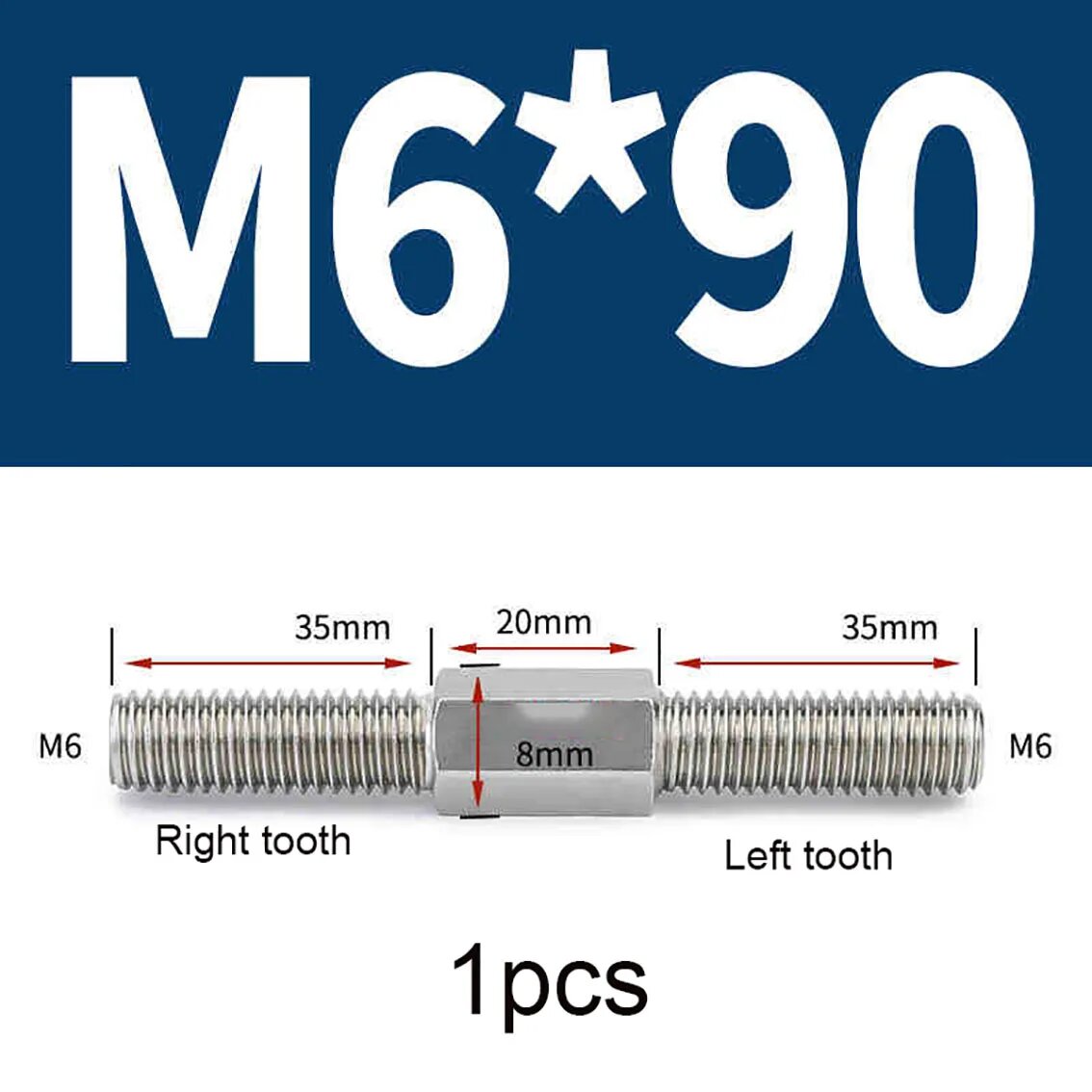 Стержни с двойной резьбой M4-M16 из нержавеющей стали 304 M6x90mm-1pcs