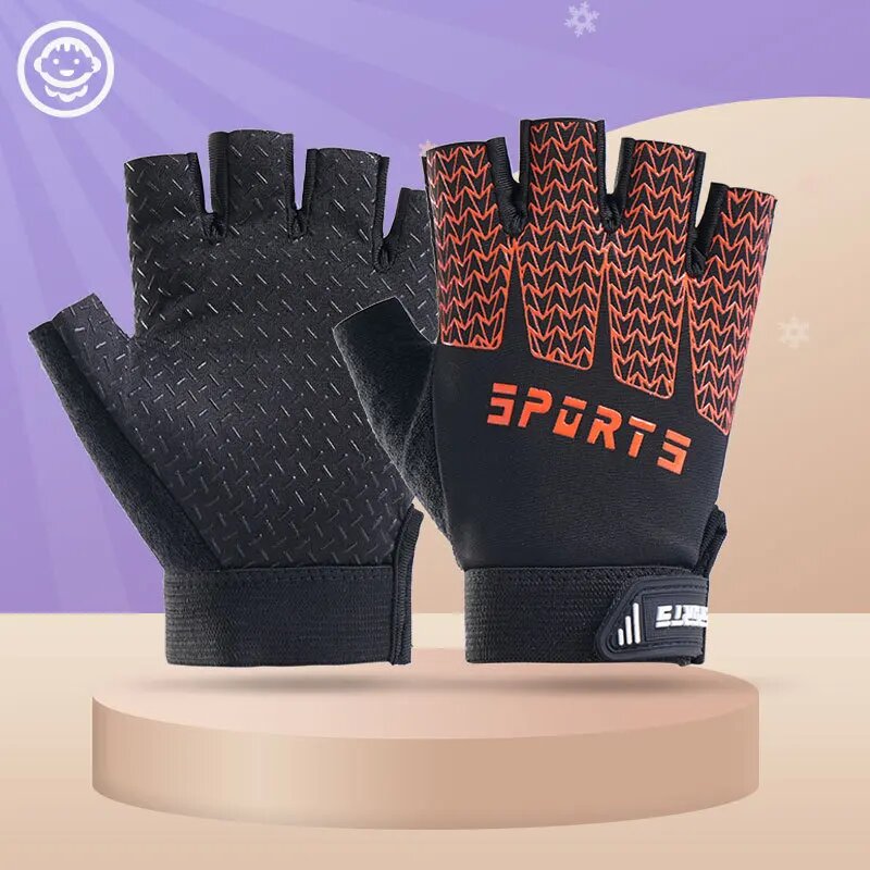 Детские велосипедные перчатки для велосипеда, скутера, фитнеса, нескользящие М, Оранжевый, Оранжевый