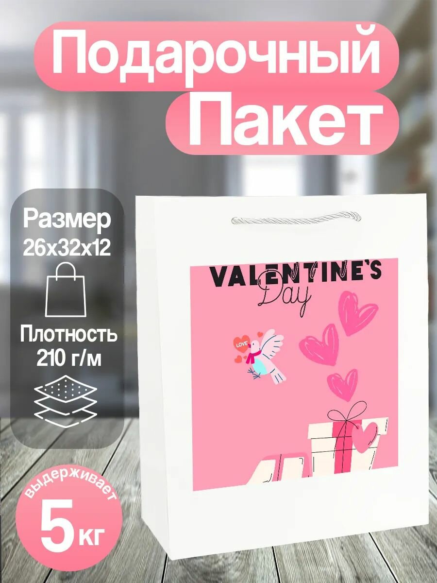 Пакет подарочный на 14 февраля, упаковка для подарка, 26х31 см