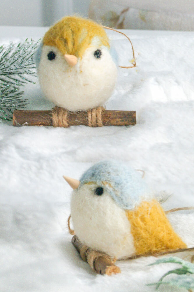 Набор ёлочных украшений птички-сестрички, дерево, шерсть, 9 см, 2 шт, Edelman 1125614-набор