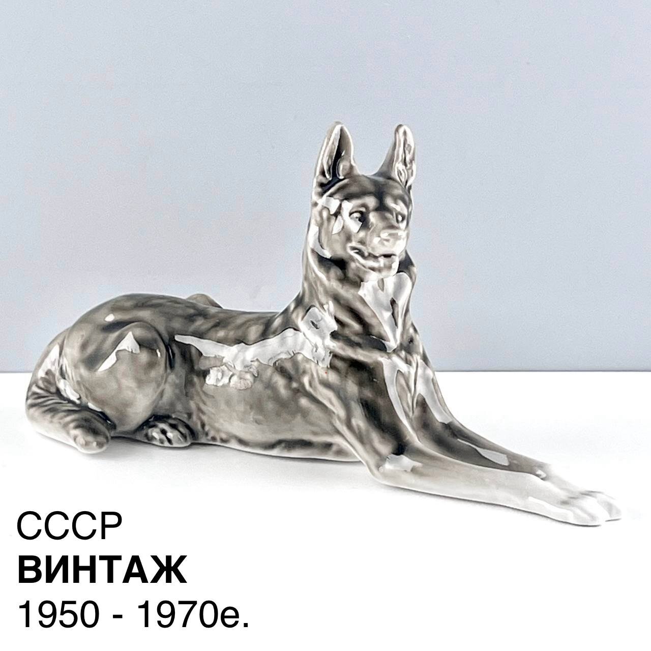 Винтажная статуэтка «Немецкая овчарка». Скульптор В. С. Драчинская. Фарфор ЛФЗ. СССР, 1950–1970 гг.