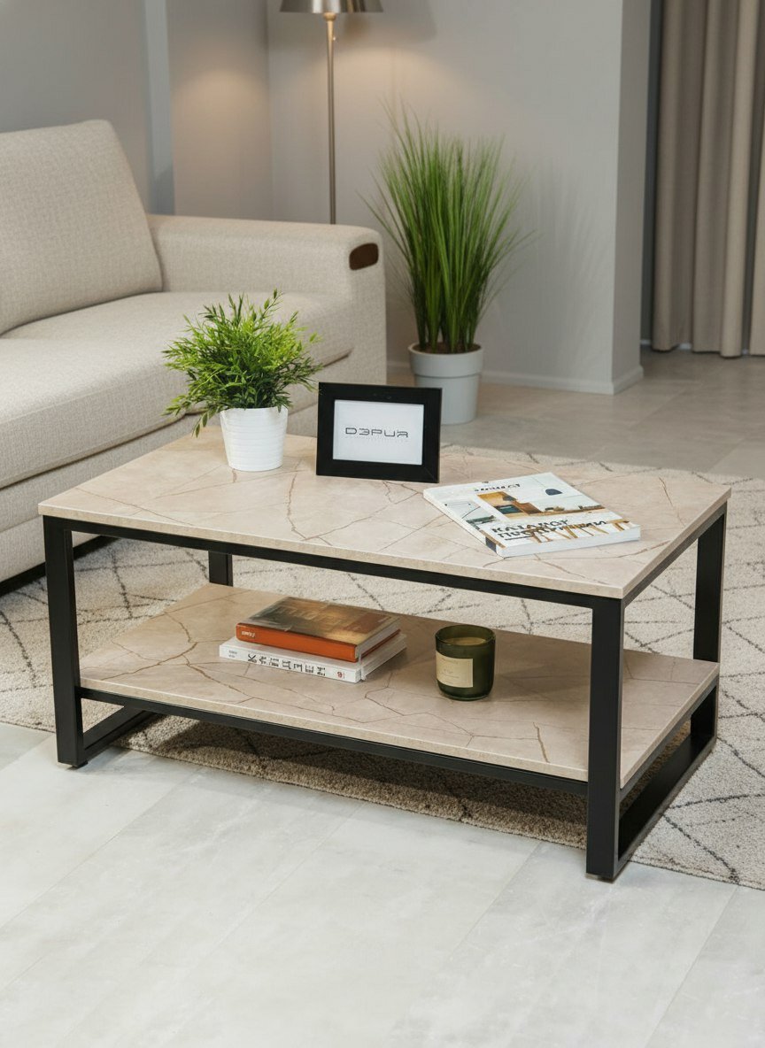 Стильный чайный столик прямоугольный для гостиной, в офис, прихожую, спальню, в гостиницу, отель, с железной ножкой