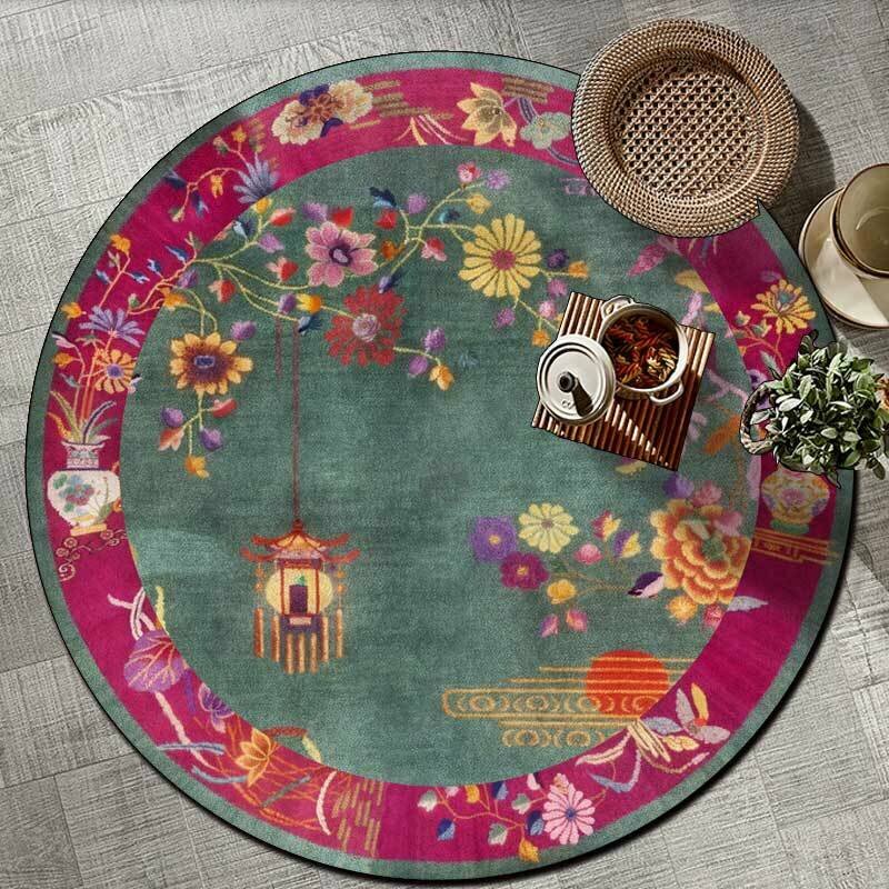 Новый круглый нескользящий ковер с цветами в китайском стиле, 120 см