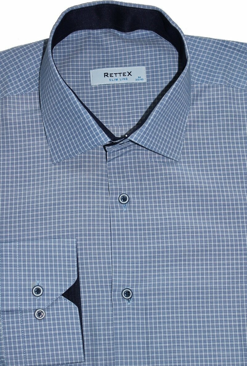 Рубашка в клетку, отделка ворота и манжет, Турция