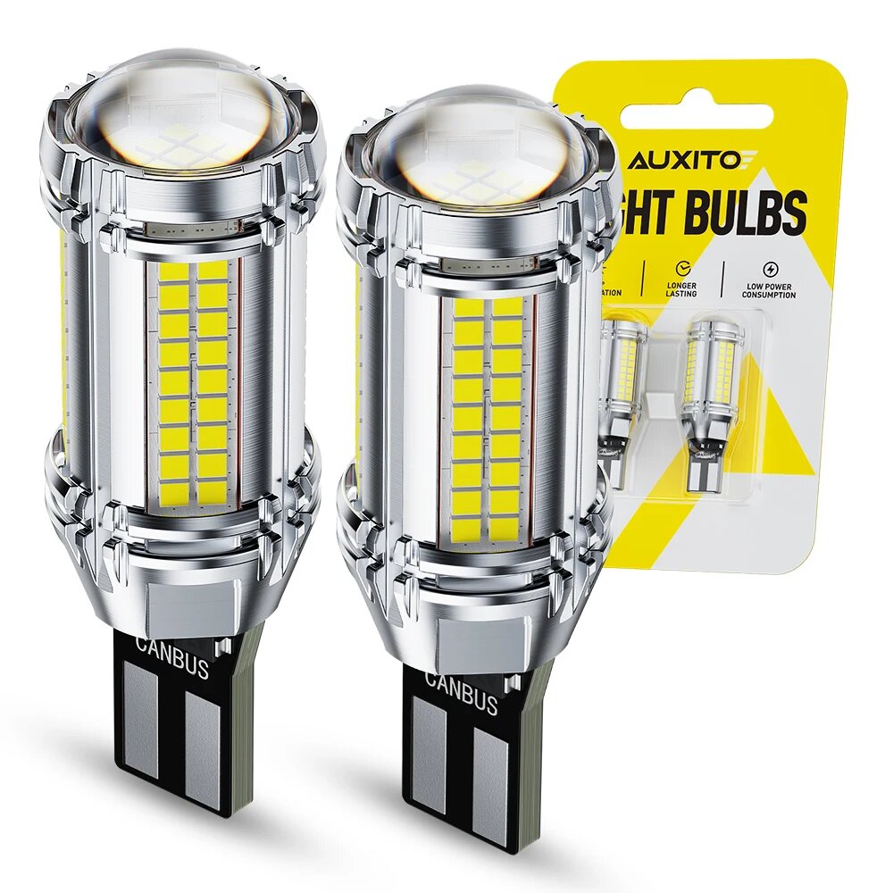 Светодиодные лампы AUXITO 2x W16W T15 921 Canbus для автомобиля, высокая мощность, без ошибок, для задних фонарей, габаритных огней и фонарей заднего хода с HD-линзой проектора.