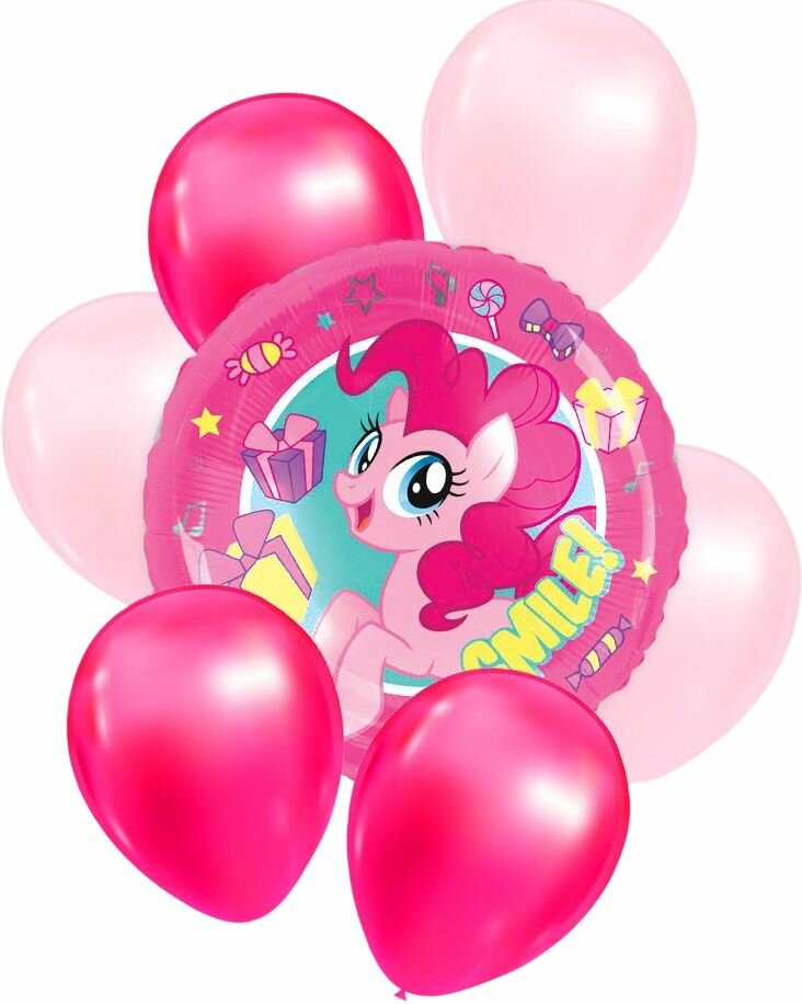 Воздушные латексные шары "Пони My Little Pony" без рисунка, надувной фольгированный шарик-круг с рисунком, надувные воздушные из фольги и латекса, набор 7 штук, цвет темно-розовый