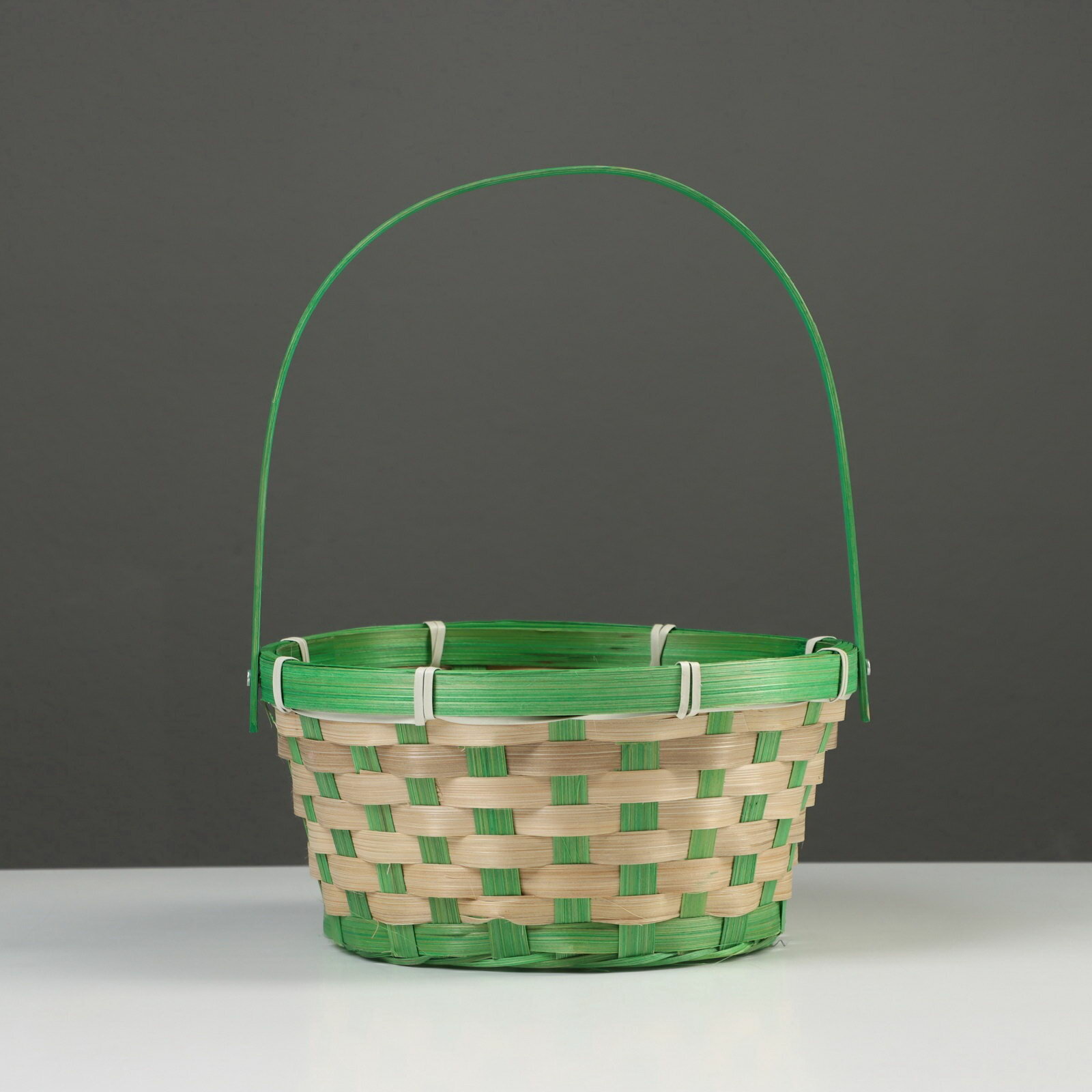 Корзина плетёная, бамбук, 21x21x10/24 см, зелёная, форма: круглая