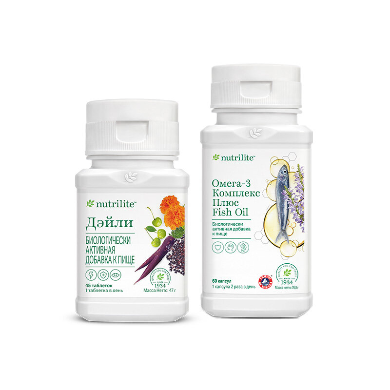Nutrilite Double Energy c Daily (Дэйли, 45 таб. + Омега-3 комплекс, 60 капс); AMWAY